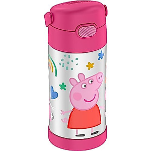 THERMOS FUNTAINER Water Bottle with Straw - 12 Ounce, Peppa Pig - Kids Stainless Steel Vacuum Insulated Water Bottle with Lid