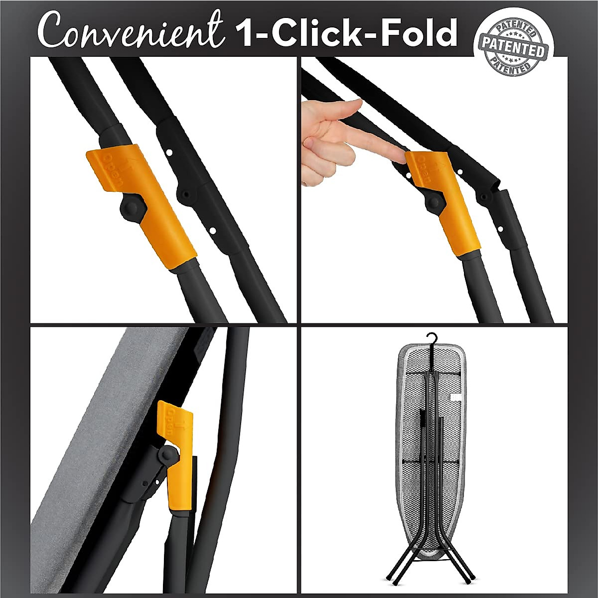 Bartnelli Patented Pulse Ironing Board | Made in Europe | Space Saving Smart Hanger Iron Board for Easy Storage | Lightweight, 4 Layer Cover, 4 Legs, for Dorm, Laundry Room, or Small Spaces(43x13-35)