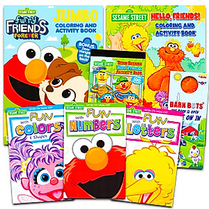 Sesame Street Coloring Book Super Set ~ 5 Book Bundle with Coloring and Learning Activities, Stickers, More Featuring Elmo, Cookie Monster, Big Bird