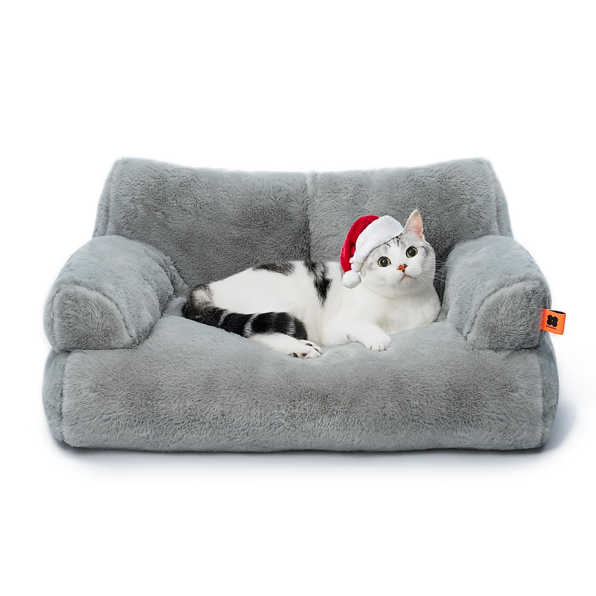 MEWOOFUN Cat Couch Bed for Indoor Cats, Washable Small Dog Beds for Medium Small Dogs & Cats up to 25 lbs, Fluffy Pet Beds with Non-Slip Bottom, 26×19×13 Inch (Grey)