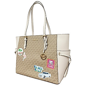 Michael Kors Gilly Large Jet Set Drawstring Top Zip Tote (Light Cream Multi MK)