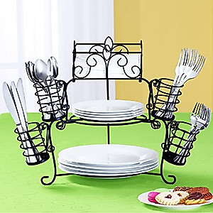 Collections Etc Metal Buffet Organizer with Scroll Design, 7-Piece Set for Plates, Napkins and Cutlery