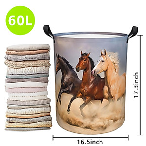 Naqiuli Horse Run Gallop in Sand Laundry Basket Foldable Laundry Hamper Waterproof Oxford Cloth Large Laundry Basket Clothes Storage Bucket Toy Organizer For Bathroom,Laundry,College 17.3 x16.5 Inch