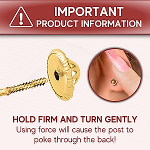 14k Yellow Gold Tiny Moon Earrings Stud Shiny Polished Safety Screwback Covered Back Closure