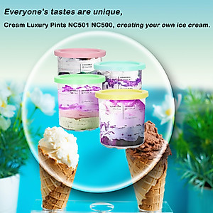 Tooneus 4 Pack Ninja Creami Deluxe Pints Compatible with NC500 NC501 Series Creami Ice Cream Makers for Ninja Creami Deluxe Containers Hold 24 oz of Food with ice cream scoop
