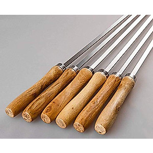 IMEEA Flat Skewers for Kabobs Stainless Steel Kebab Skewers for Grilling 16.5 Inch Barbecue Skewers with Nonslip Wooden Handle, Set of 6