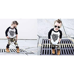 BOUTIKOME 2PCS Baby Boys Clothes Letter T-Shirt Cool Tops+Camouflage Pants Outfit Set Letter Toddler Long Sleeve (Camouflage, 4-5 T (Size:120))
