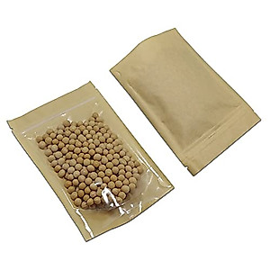 50 Pcs Clear Fornt Brown Kraft Paper for Zip Plastic Package Lock Bag Doypack Stand Up Pouch Zipper Lock Reclosable Pouch Nuts Coffee Food Storage Packaging Pack (3.9x5.9 inch)