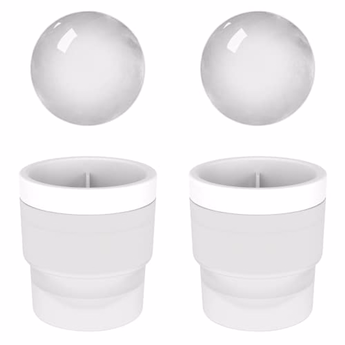 DAPOWER Ice Ball Maker Mold - Set of 2, Round Ice Cube Mold, 2.4 Inch Sphere Ice Cubes for Whiskey, Cocktails, Bourbon (2, White)