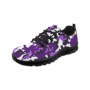 Wanyint Purple Camo Women Running Shoes Army Camouflage Lightweight Girls' Black Sole Sneakers Hiking Camping Mesh Air Training Athletic Shoes Tennis Shoes