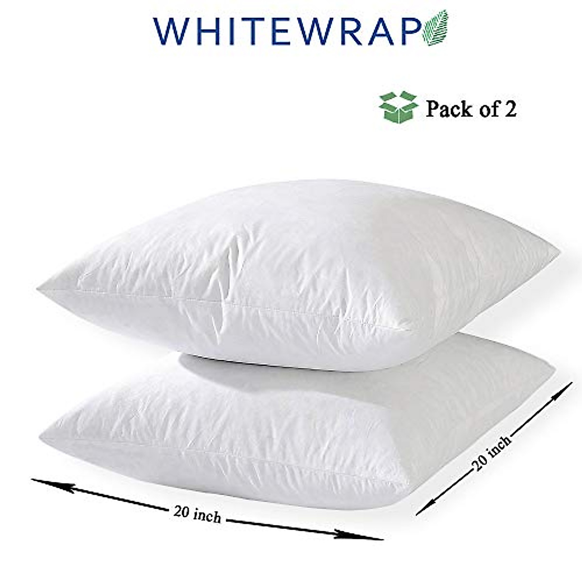 WHITEWRAP 20"x20" Set of 2 Throw Pillow Insert Decorative Polyester Filling Premium Hypoallergenic Sham Stuffer Square Couch - White
