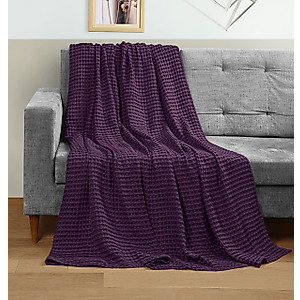 Utopia Bedding Plum 100% Cotton Waffle Blanket 300 GSM [Queen - 90x90 Inch] Soft Lightweight Breathable Bed Blanket for All Season