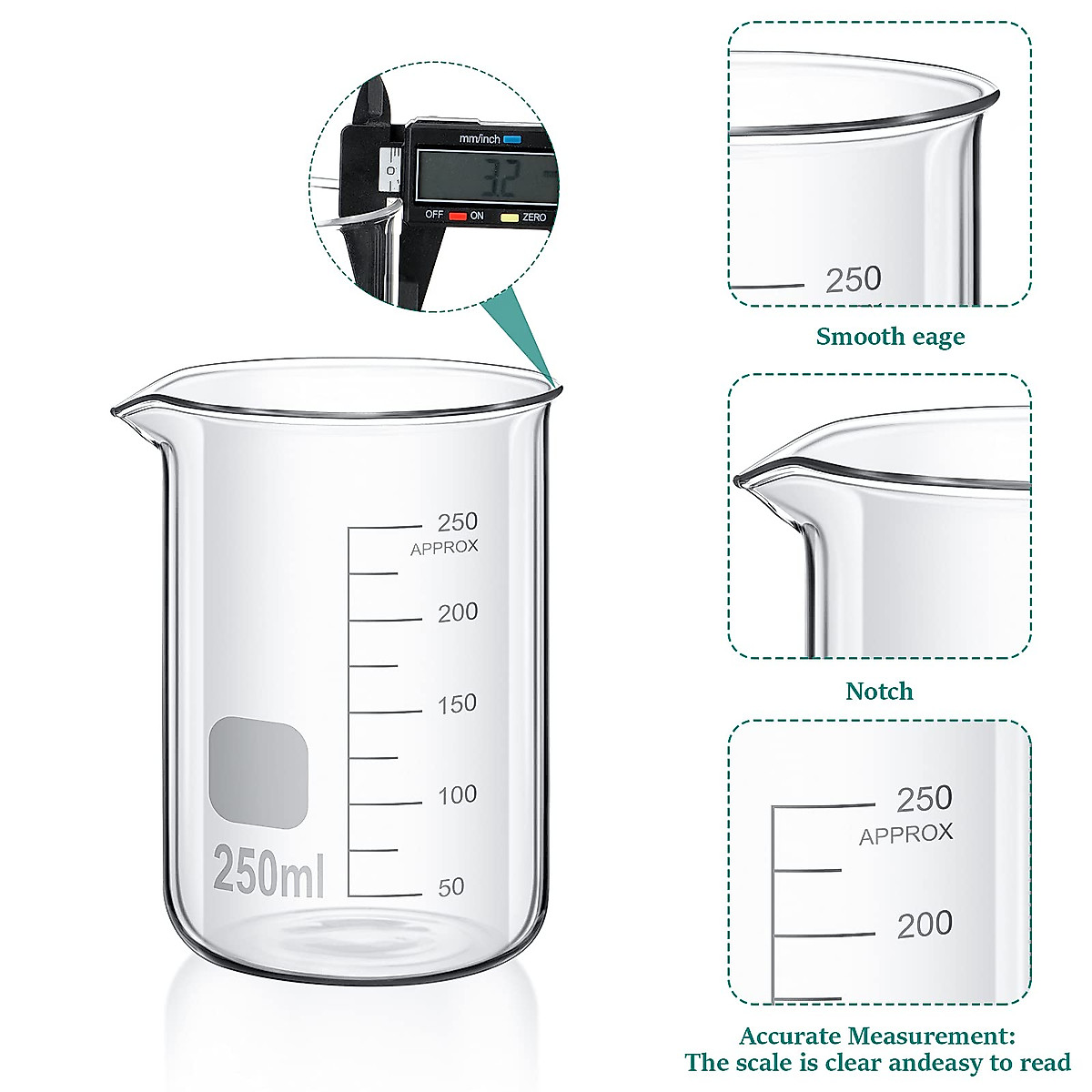 Glass or Plastic Graduated Cylinder Beaker Set, Thick Lab Cylinders (10 ml, 25 ml, 50 ml, 100 ml), Beaker (50 ml, 100 ml, 250 ml, 500 ml, 1000 ml) with 3 Dropper 4 Stirring Rod 7.9 Inch(Glass)