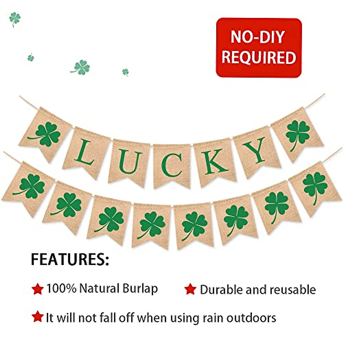 St. Patrick'S Day Decorations Burlap Lucky Banner Four Clover Green Banner, Irish Party Banner, Green Theme Party Decoration