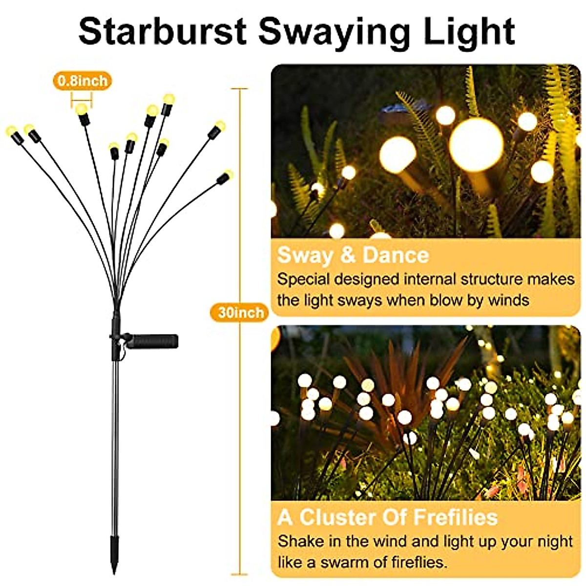 Solar Garden Lights - Wind Dance Solar Lights,10LED-4pack Solar Firefly Lights Solar Swaying Lights, Sway by Wind, Solar Lights Outdoor Waterproof, Decorative Lights Yard Patio Pathway Decoration