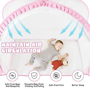 YAVIL Baby Crib Tent Net to Keep Baby from Climbing Out, Baby Safety Tent Toddler Canopy Netting Falls and Mosquito Bites with Breathable Mesh & Pack N Play Tent (Pink,Twin Size)