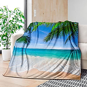 BDUCOK Ocean Beach Flannels Blanket,Tropical Palm Tree Hawaii Ocean Throw Blanket Super Soft Sunshine Beach Coastal Nature Themed Four Seasons Blanket(Ocean Blankets 3003-60"x50")