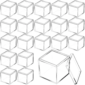 Tuanse 80 Pcs Acrylic Box with Lid Clear Small Acrylic Box Plastic Square Cube with Lid Mini Acrylic Containers Display Box 2.2 x 2.2 x 2.2 Inch for Candy Pill Tiny Jewelry Toys Gifts