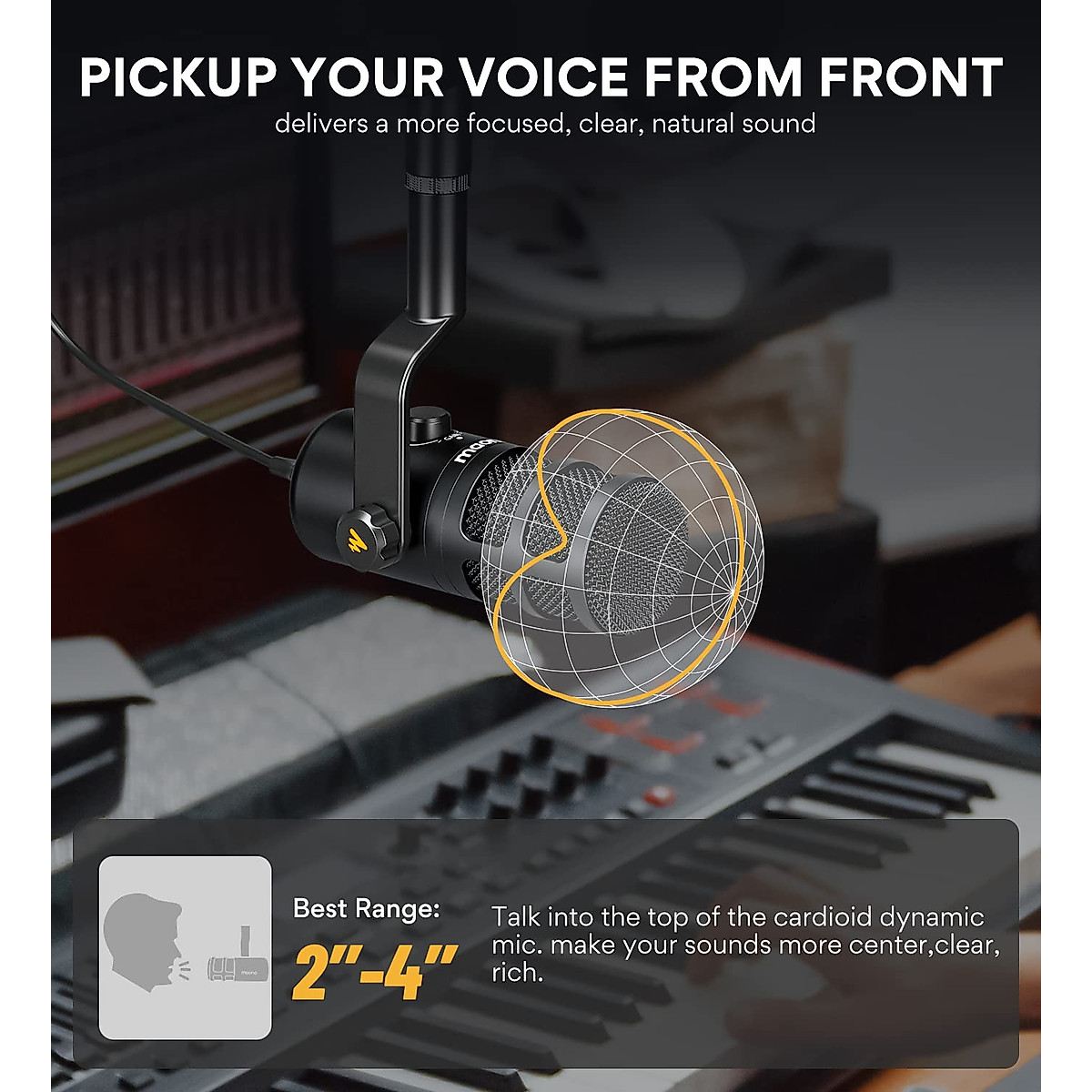 MAONO USB Dynamic Microphone, Podcast Recording Microphone with Gain Knob, Plug & Play, Metal Structure, Voice-Isolating Technology, Cardioid Studio PC Mic for Streaming, Vocal, Home Studio-PD100U