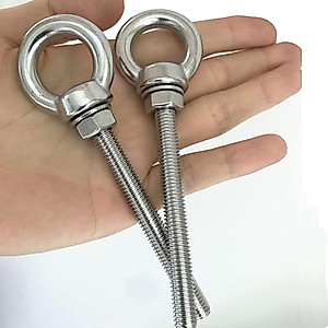 AIVOOF Stainless Steel Eye Bolts, 2 Pack M8 Shoulder Eye Bolt 3.15" Heavy Duty EyeBolts Screws in Eye Hooks with Washer and Nuts for Lifting Ring Eyebolt Thread Length 80mm