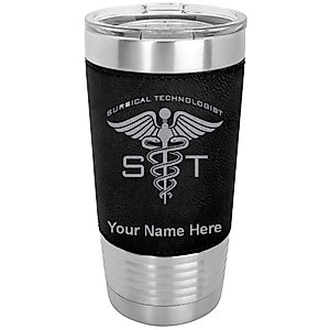 LaserGram 20oz Vacuum Insulated Tumbler Mug, ST Surgical Technologist, Personalized Engraving Included (Faux Leather, Black)