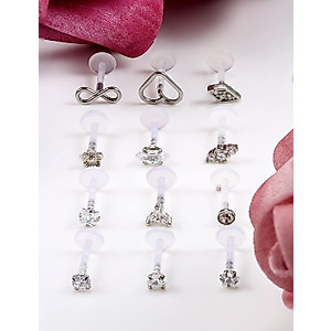 Jenxnjsjo Plastic Threaless Cartilage Earring Labret Lip Rings Ashley 16g 8mm 16 Gauge Surgical Steel Clear Flat Back Tragus Helix Conch Medusa Monroe Piercing Jewelry for Women Internally Threaded