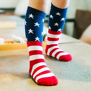 SYIDINZN USA Flag Socks Kids Socks Casual Crew Fashionable Cotton Striped and Star Socks Knee High American Flag Sock for Boys, Girls, Baby, Toddler & Child (4-6 years)