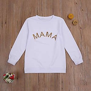Mommy and Me Matching T-Shirt Letters Print Long Sleeve Pullover Sweater Tops Blouse Family Fall Outfit (for Mama, M)