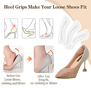 EACOZY Heel Grips, Clear Shoe Heel Inserts, Heel Cushion Pads for Women Men Loose Shoes, 5 Pairs