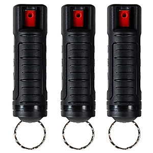 Police Magnum Keychain Pepper Spray Self Defense Belt Clip Holder- Tactical Safety Key Chain for Women & Men- Made in The USA- 3 Pack Black INJ