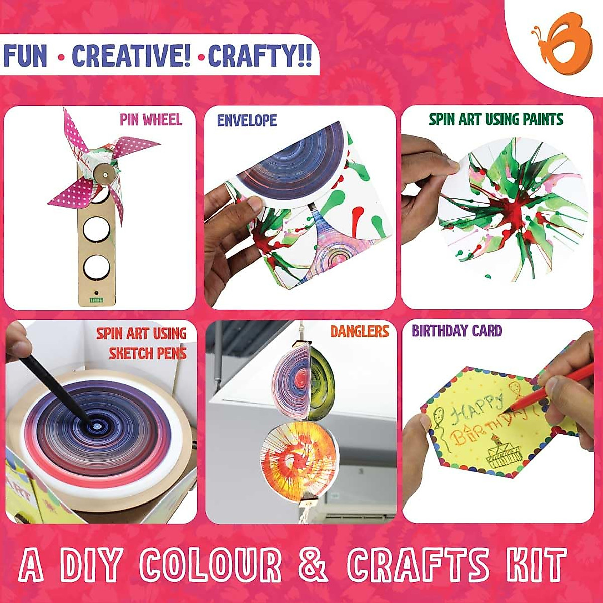 ButterflyEdufields 2in1 Spin Art Machine & Drawing Robot, DIY Spin & Paint Art Craft Kit,STEM Construction Activity Toys for Kids 6+ Years Boys Girls, Best Gift for Kids