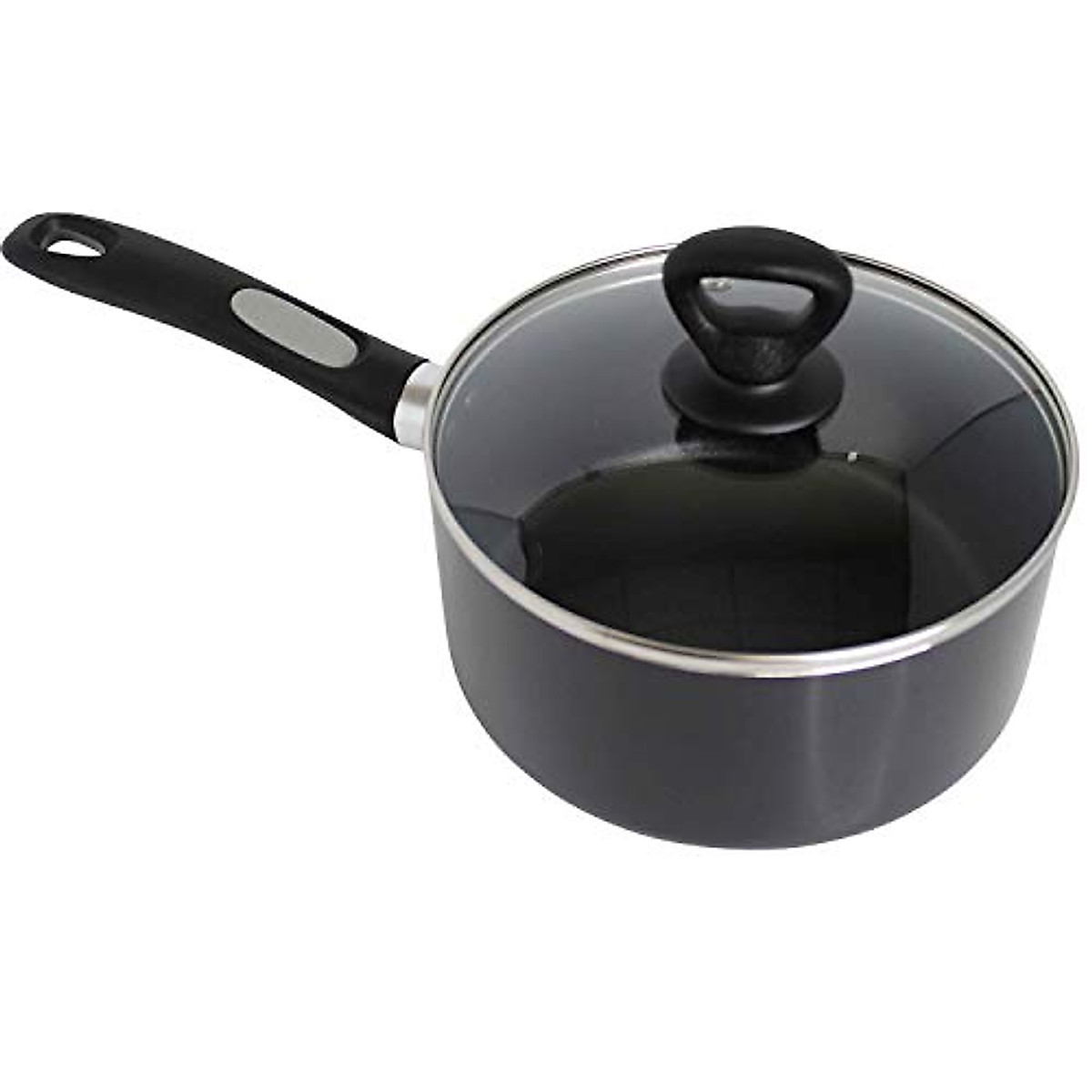 Mirro A79721 Get A Grip Aluminum Nonstick Sauce Pan with Glass Lid Cover Cookware, 1-Quart, Black -