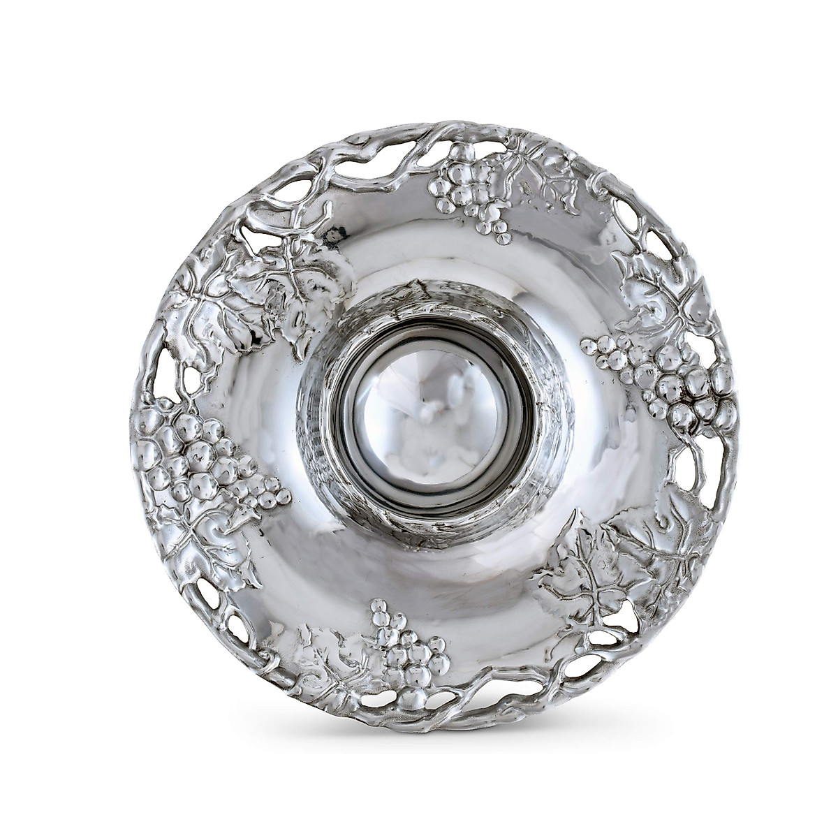 Arthur Court Designs Metal Grape Chip and Dip Platter in Grape Pattern Sand Casted in Aluminum with Artisan Quality Hand Polished Designer Tarnish-Free 14 inch Diameter