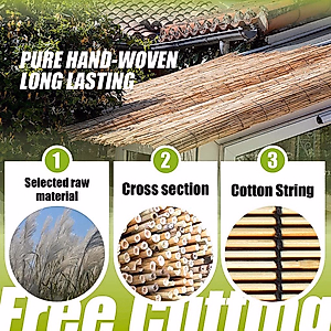 Patio Shades Roll Up Outdoor, Bamboo Blinds for Outdoor Patio, Thernal Insulated Shading Reed Blinds, Blackout Bamboo Shade, Privacy Screen, Cordless, 24″ 30″ 34″ 36″ 39″ 43″ 48″ 51″ 55″ 70″ Width