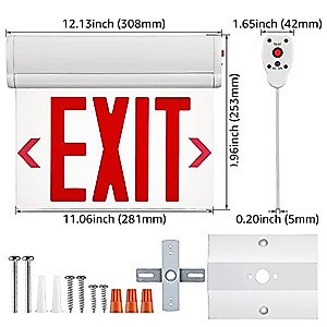 LEONLITE Red Exit Signs for Business, UL 924, LED Edge Lit Exit Sign, Hardwired Emergency Exit Lights with Battery Backup, Rotating Acrylic Clear Panel, Top/Side/Wall Mount, AC 120/277V, Pack of 2