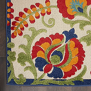 Nourison Aloha Indoor/Outdoor Multicolor 5'3" x 7'5" Area Rug, Tropical, Botanical, Easy -Cleaning, Non Shedding, Bed Room, Living Room, Dining Room, Deck, Backyard, Patio (5x7)