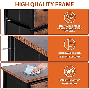SUPER DEAL Dresser for Bedroom Fabric Dresser Storage Tower Tall Chest Organizer Unit with 9 Drawers for Living Room Nursery Entryway Closets, Steel Frame, Wood Top Rustic Brown