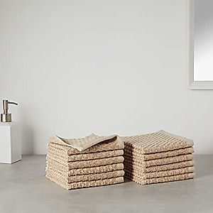 Amazon Basics Odor Resistant Textured Wash Cloth, 12 x 12 Inches - 12-Pack, Beige