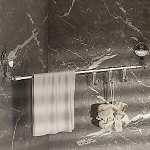 Retractable Towel Rack, Suction Cup Towel Bar with 6 Sliding Hooks, 23-47 Inch Adjustable, Removable Vacuum Suction Towel Holders, Bathroom Wall Washcloth Rack, for Kitchen, Toilet, Shower, Door(Gray)