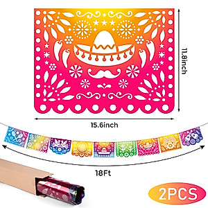 JOHOUSE 2 Pack Mexican Party Banners, Iridescent Fiesta Banner 18 Feet Papel Picado Mexican Fiesta Garland for Cinco De Mayo Fiesta Party Dia De Los Muertos Day of the Dead