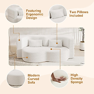 78" W Folding Sofa Bed, Modern Convertible Sofa Couch with Two Pillows, 15" H Full Size Sofa Sleeper Couch, Teddy Cloud Sofa with Foam Filled, No Assembly Required, for Living Room, Apartment - Beige