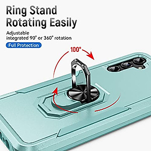 Samsung Galaxy A14 5G Case with Screen Protector, Military Grade Dual Layer Shockproof Heavy Duty Shockproof Full Body Protective Phone Cover, Built in Rotatable Magnetic Ring Holder for A14 (Green)
