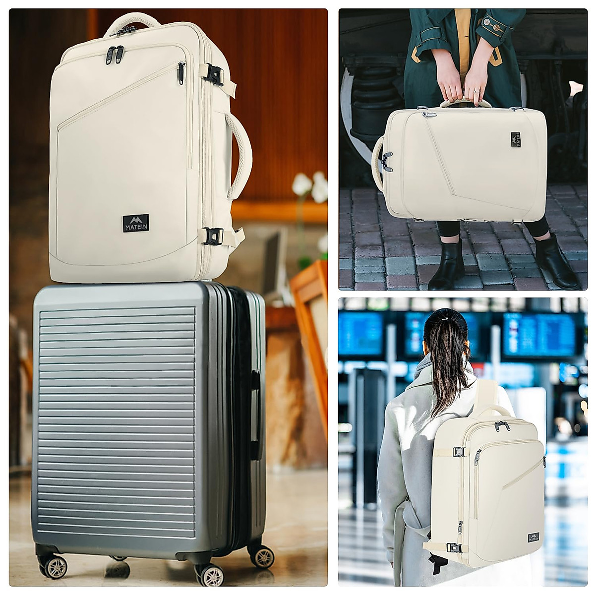 MATEIN Large Travel Backpack Women, Lightweight Carry on Backpack & Hidden Shoulder Straps, Waterproof Anti-Theft Daypack for Flight, Expandable Hiking Weekend Daypack, Travelling Gifts, Beige