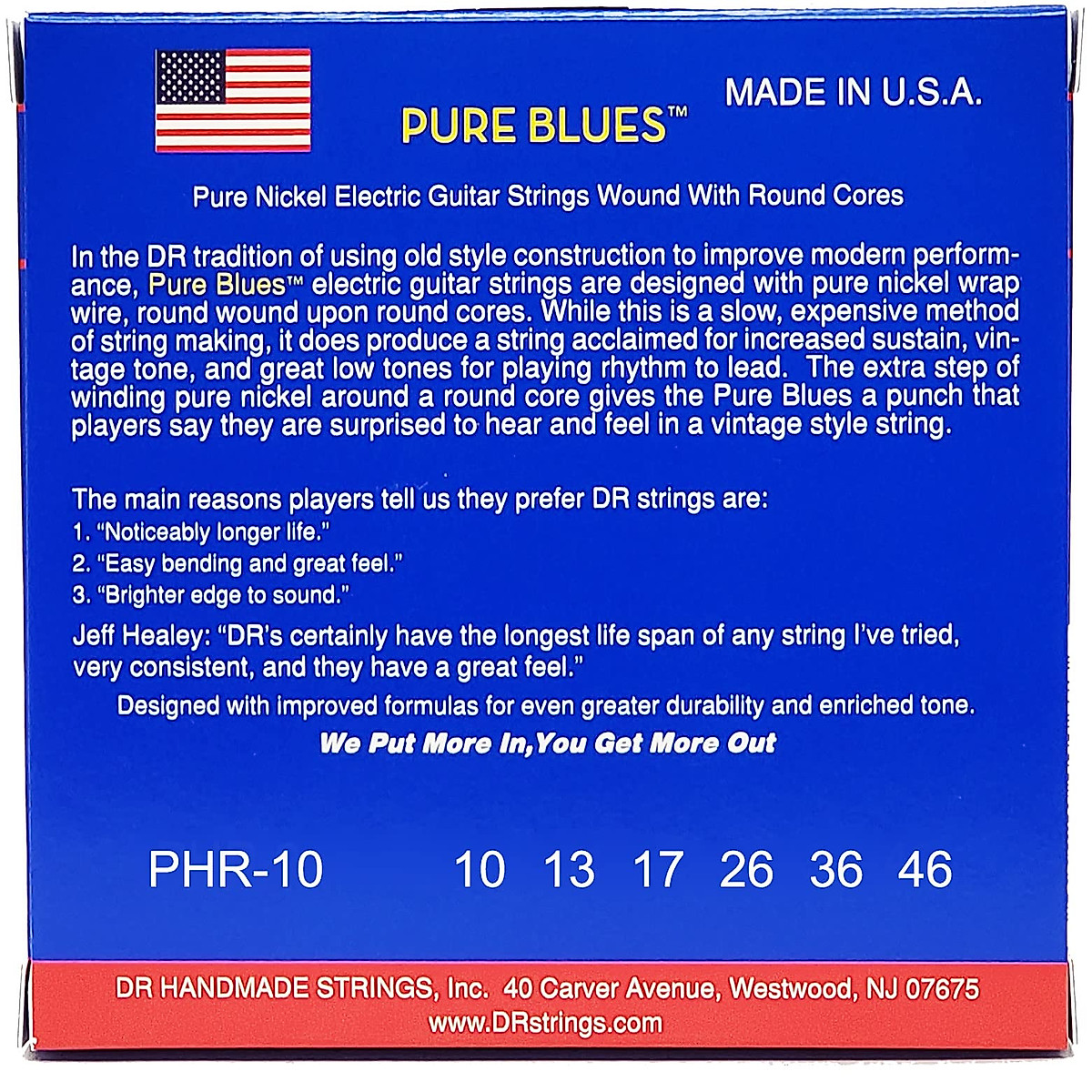 DR Strings Pure Blues Pure Nickel Electric Guitar Strings, Medium 10-46, 3-Pack (PHR-10-3PK)