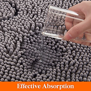 Lifewit Chenille Indoor Doormat Traps Mud and Water, Non Slip Low-Profile Rug Doormats for Muddy Shoes and Dog Paws, Machine Washable Doormat for Pet Entry, Back Door, Mud Room, 24 × 36 in, Grey