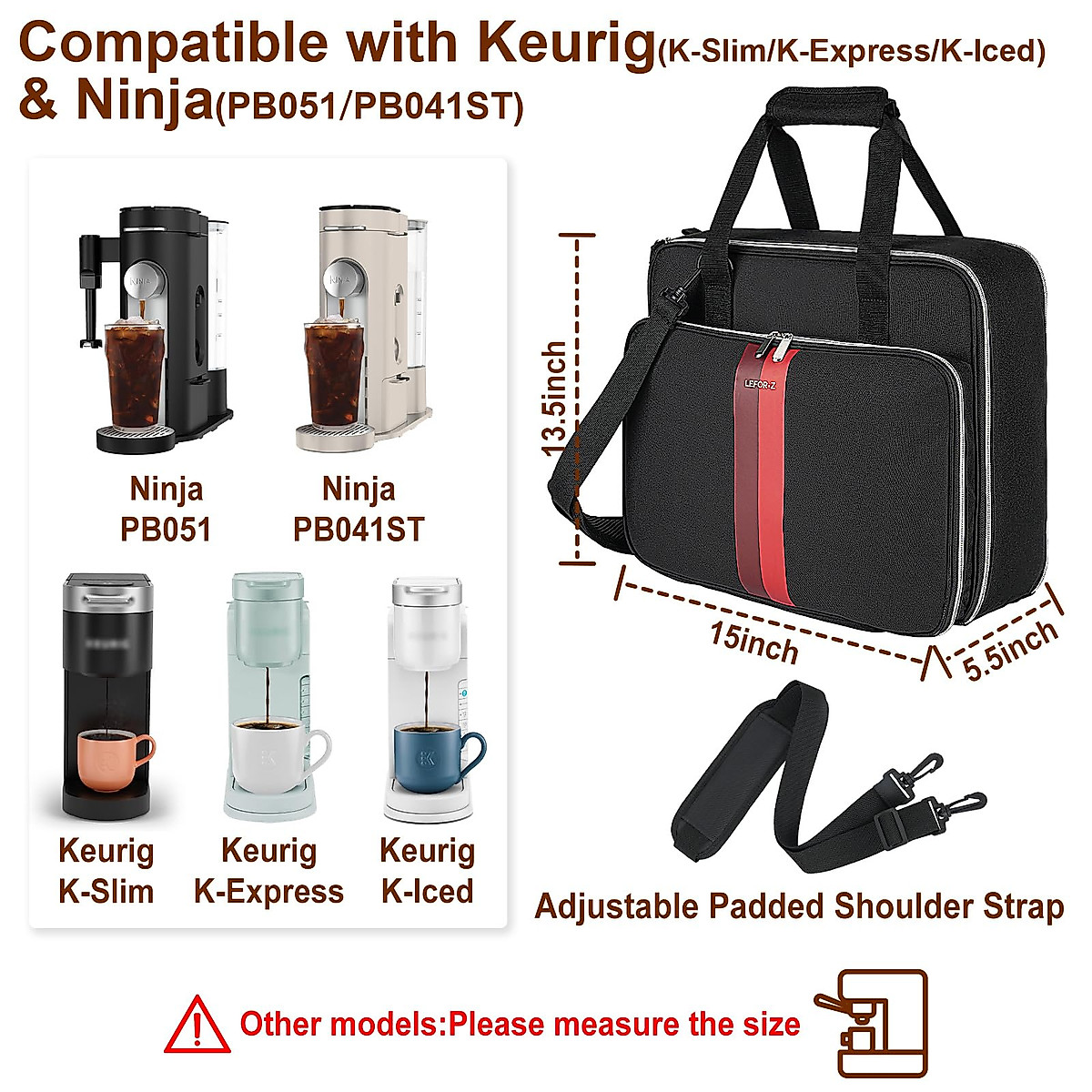 LEFOR·Z Coffee Maker Travel Bag Compatible with Keurig K-Slim/K-Express/K-Iced/Ninja PB051/PB041ST,Single Serve Coffee Brewer Carrying Case with Multiple Pockets for K-Cup Pods(Bag Only)