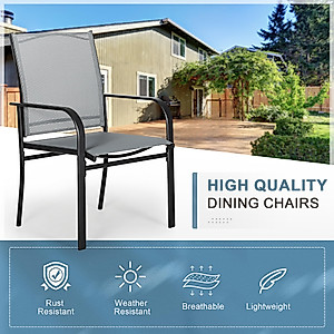 Crownland Outdoor Wrought Iron Dining Chairs Set of 6, Patio Textilene Dining Chair with High Backrest, Metal Frame Furniture Chairs with Armrests for Yard, Deck, Backyard, Lawn, Poolside (Grey)