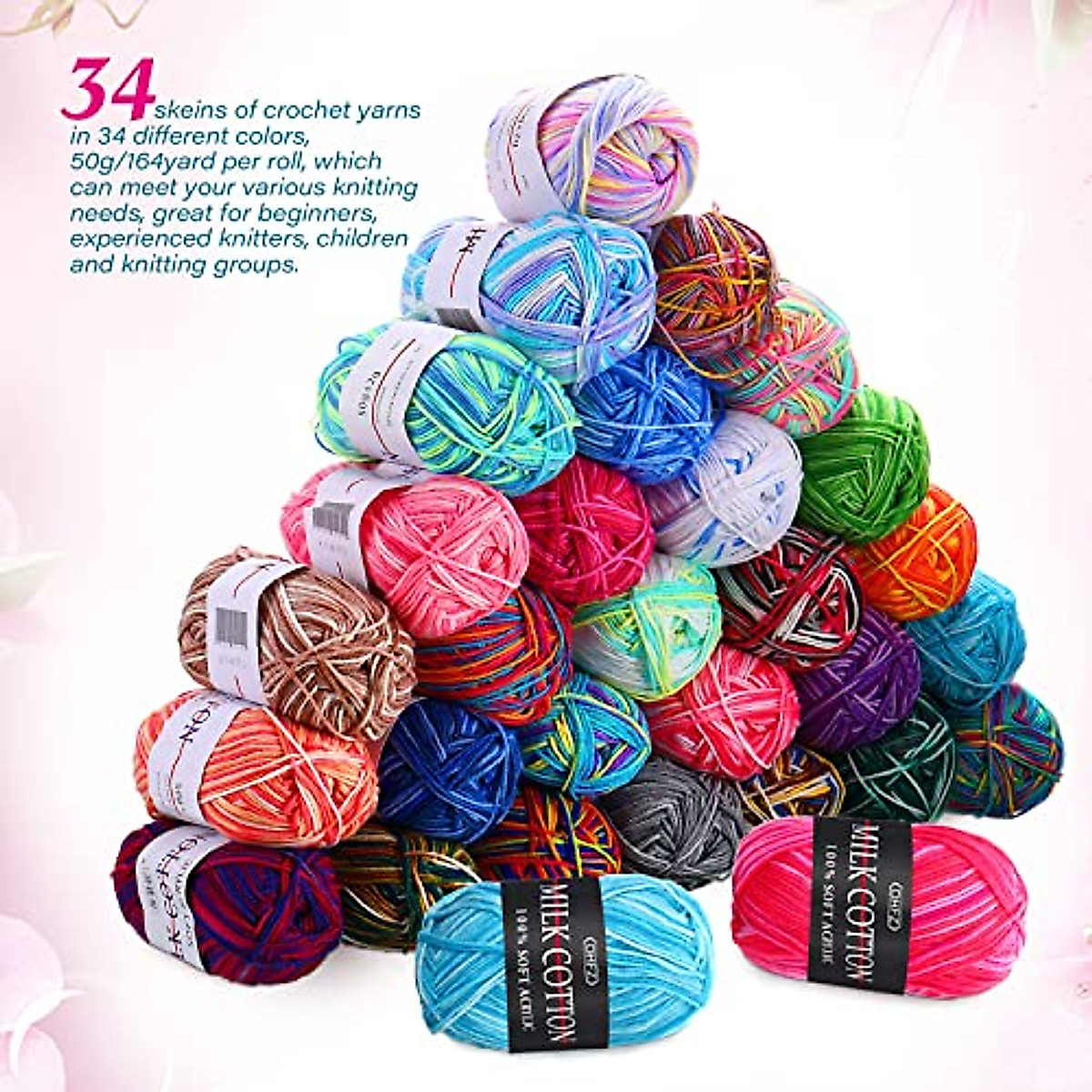34 Rolls Acrylic Yarn for Crocheting Colorful Knitting Yarn Multi Colored Yarn Soft Rainbow Yarn Crochet Yarn for Crocheting and Knitting Craft Project