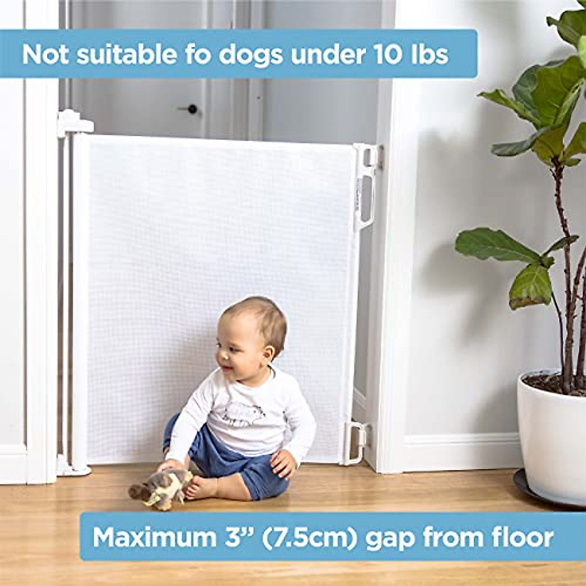 Perma Child Safety Indoor/Outdoor Retractable Baby Gate 33" Tall, Extends to 71" Wide, White