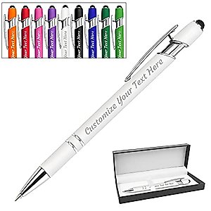 Custom Engraving Ballpoint Pens with Stylus, Personalized Pens with Your Name or Text, Ideal Anniversary, Birthday or Graduation Gift(White)